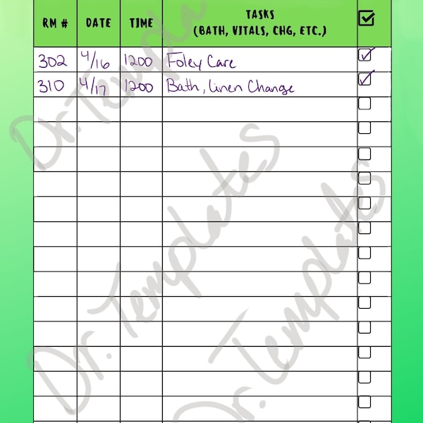 Cna Task List - Etsy