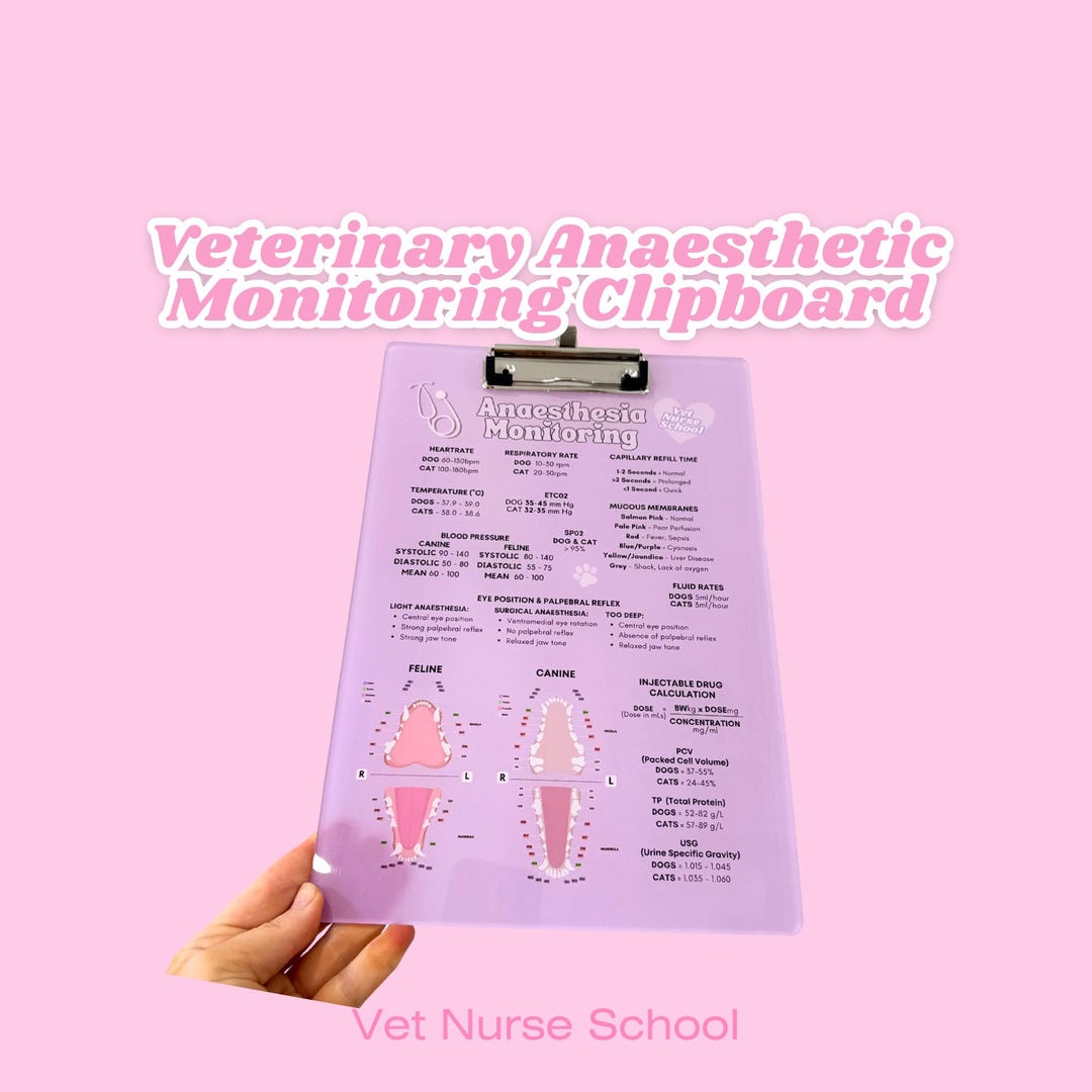 Veterinary Nurse Tech Clipboard Anaesthesia Notes Vet Student Clipboard ...