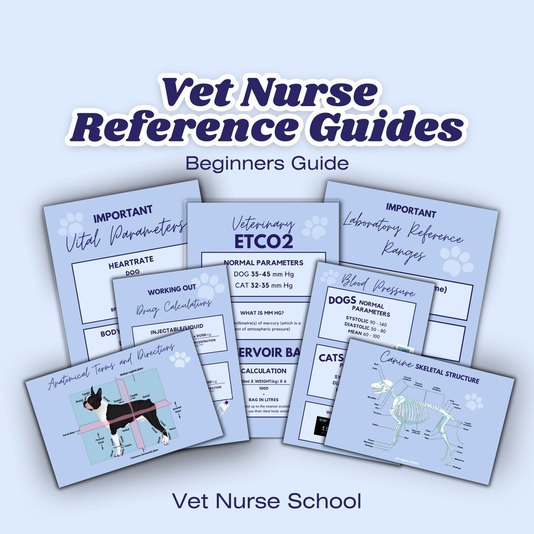 Veterinary Nursing Reference Guide Pocket Poster DIGITAL DOWNLOAD 10 ...