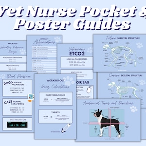 Veterinary Nursing Reference Guide Pocket Poster DIGITAL DOWNLOAD 10 ...