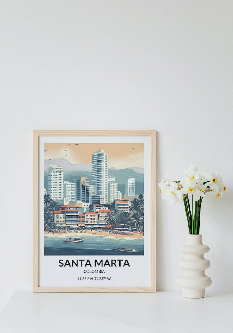 Santa Marta Poster, Santa Marta Painting, Colombia, Retro Style Wall ...