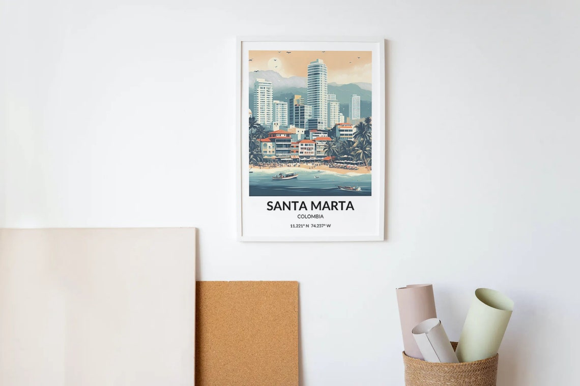 Santa Marta Poster, Santa Marta Painting, Colombia, Retro Style - Wall ...