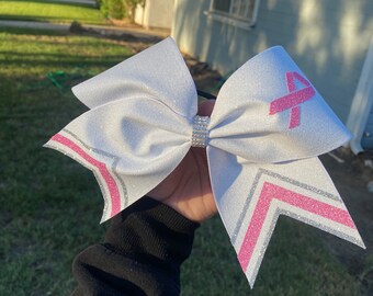 Cheer Bow Breast Cancer Bow Pink With White - Etsy