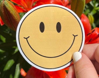 Smiley Face Waterproof Sticker Yellow - Etsy