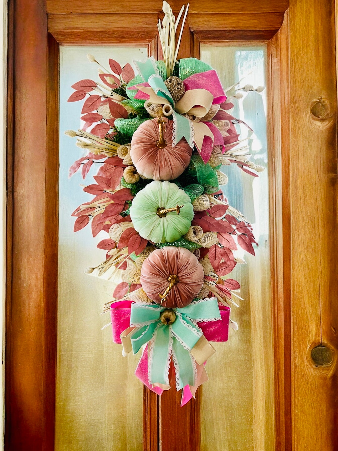 Dusty Rose & Mint Pumpkin Fall Swag Wreath - Etsy