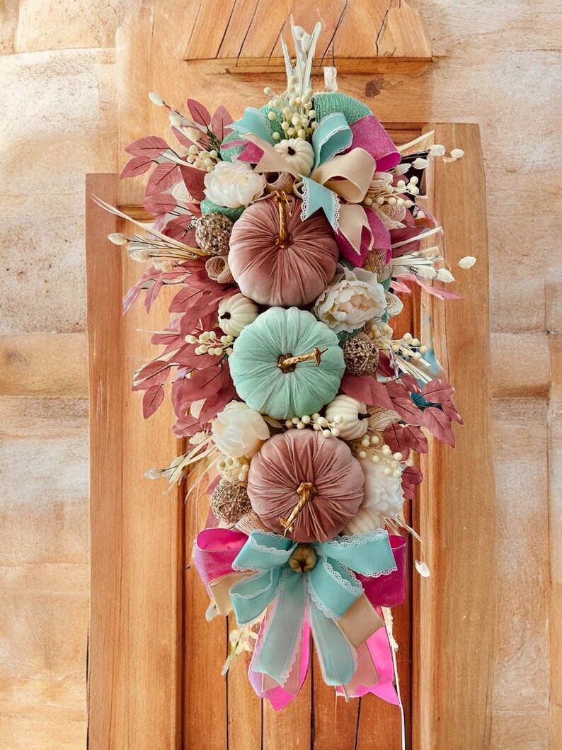 Dusty Rose & Mint Pumpkin Fall Swag Wreath - Etsy