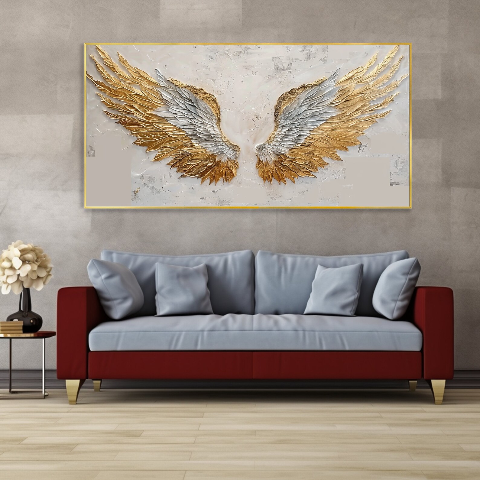 3D Abstract Wings Textured Wall Art Original Golden Wings Painting on ...