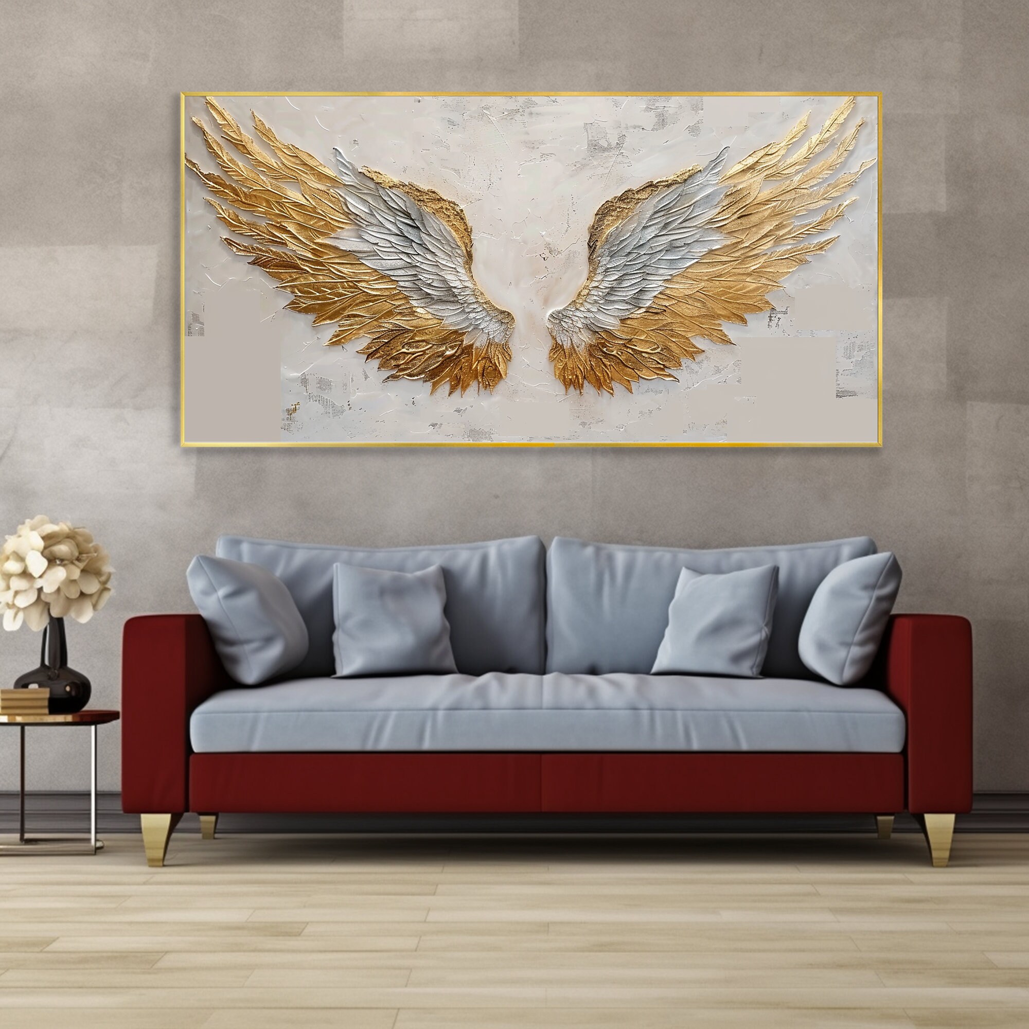3D Abstract Wings Textured Wall Art Original Golden Wings Painting on Canvas Master Piece Wall ...