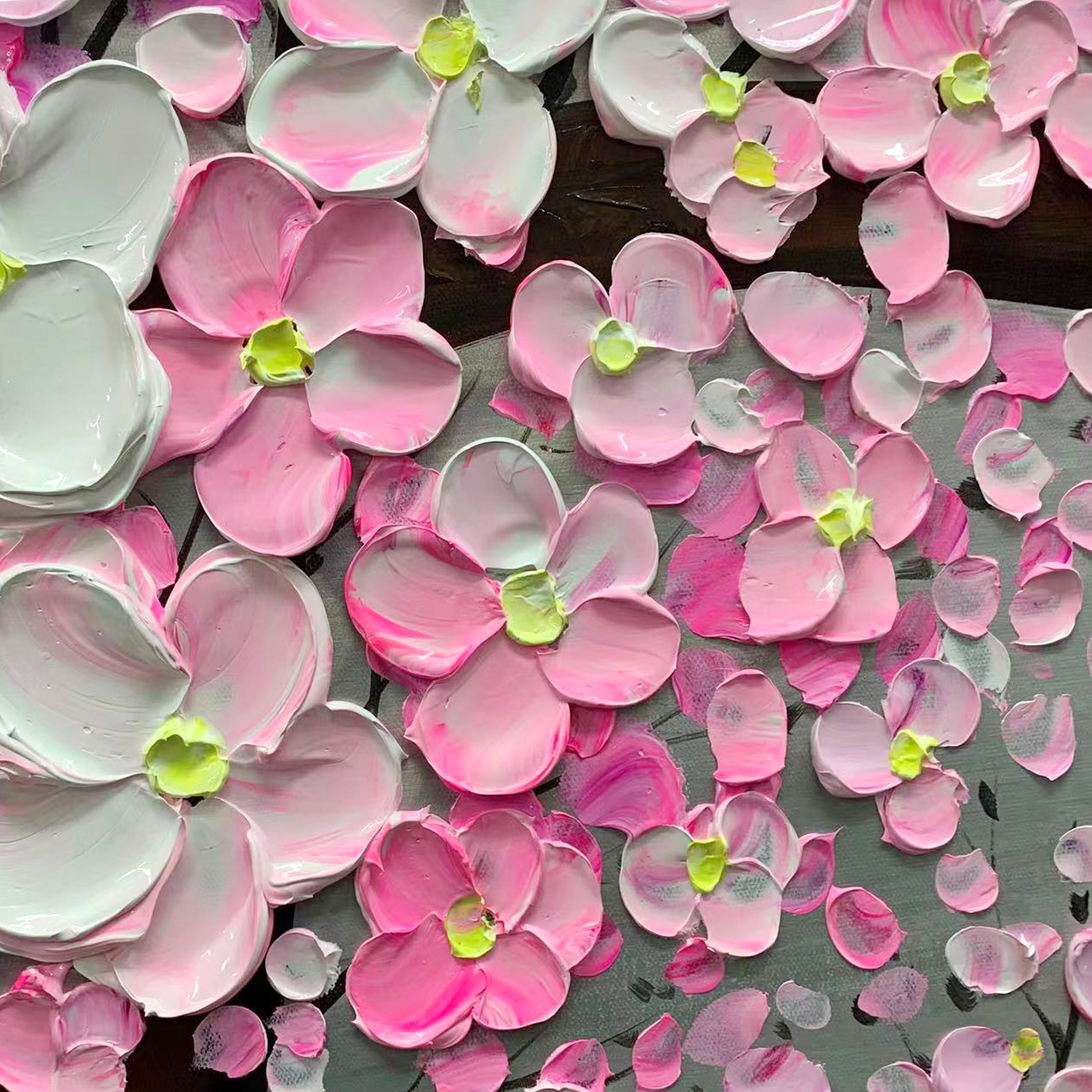 100% Hand Cherry Blossom Texture Wall Art, 3D Original Palette Knife ...