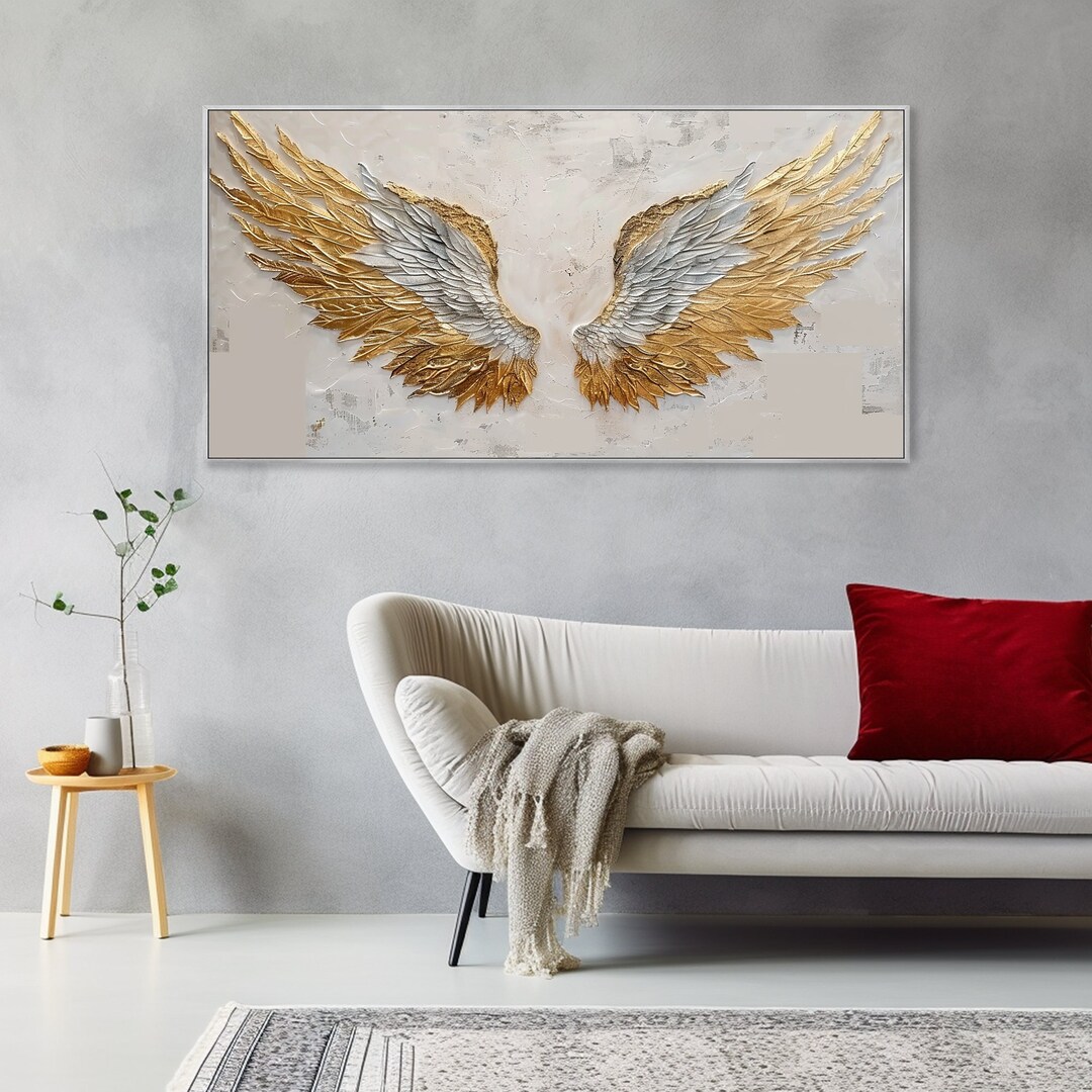 3D Abstract Wings Textured Wall Art Original Golden Wings Painting on ...