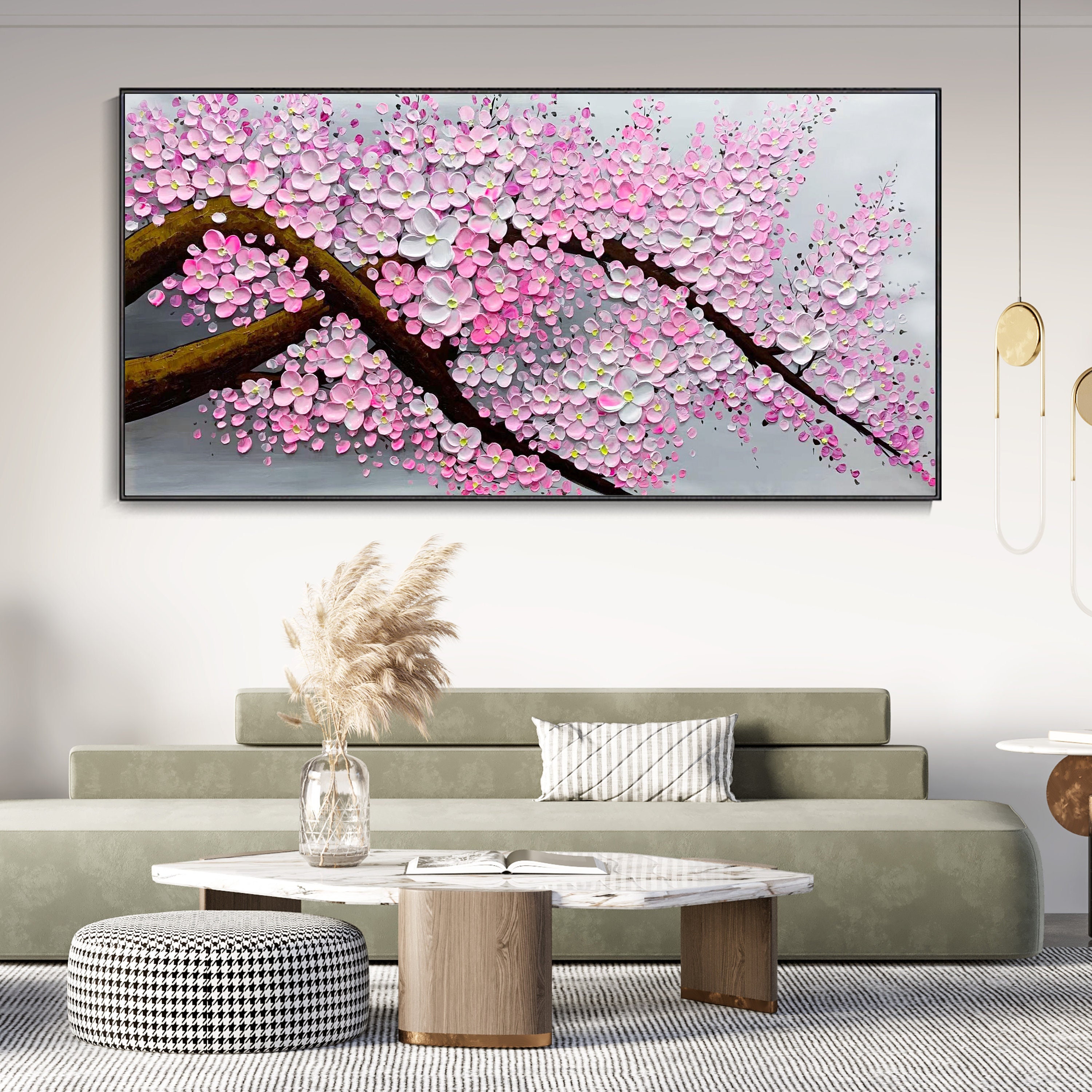 100% Hand Cherry Blossom Texture Wall Art, 3D Original Palette Knife ...
