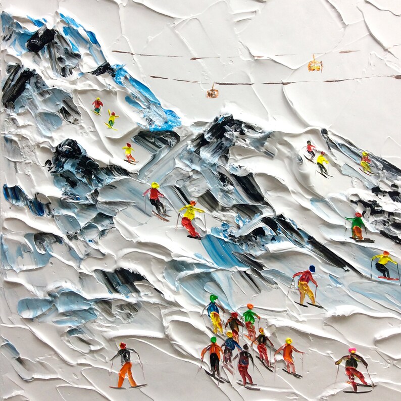 3D White Snow Skiing Texture Wall Art Ski Lift Scenic Canvas Oil ...