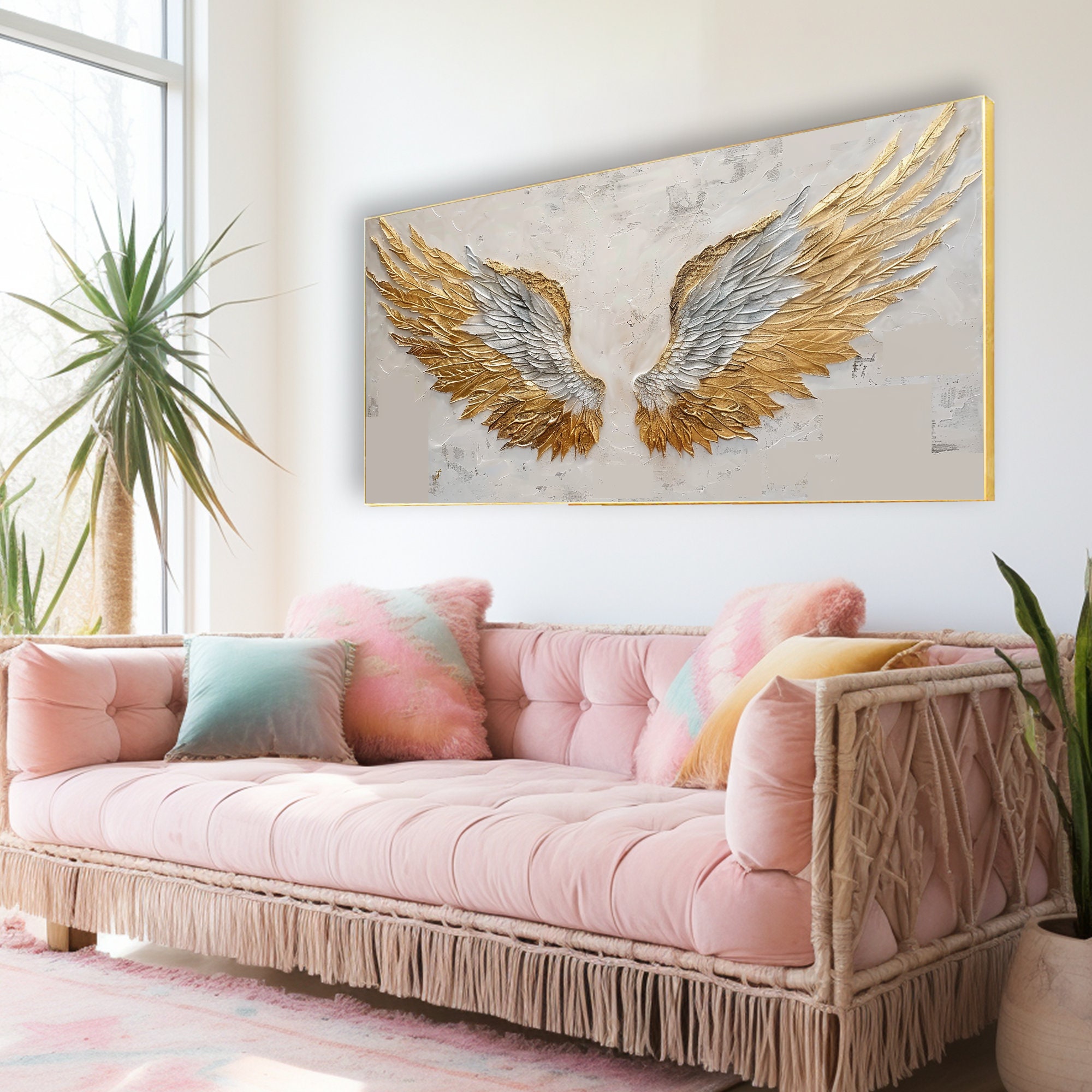 3D Abstract Wings Textured Wall Art Original Golden Wings Painting on ...