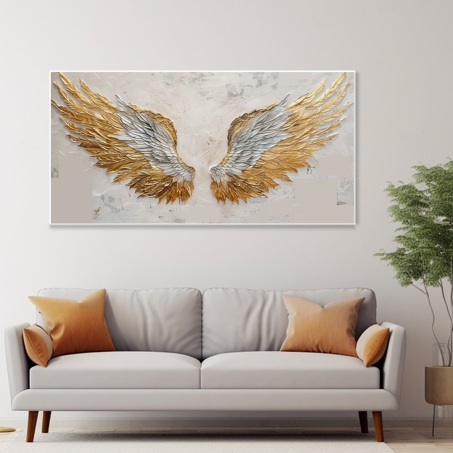 3D Abstract Wings Textured Wall Art Original Golden Wings Painting on ...