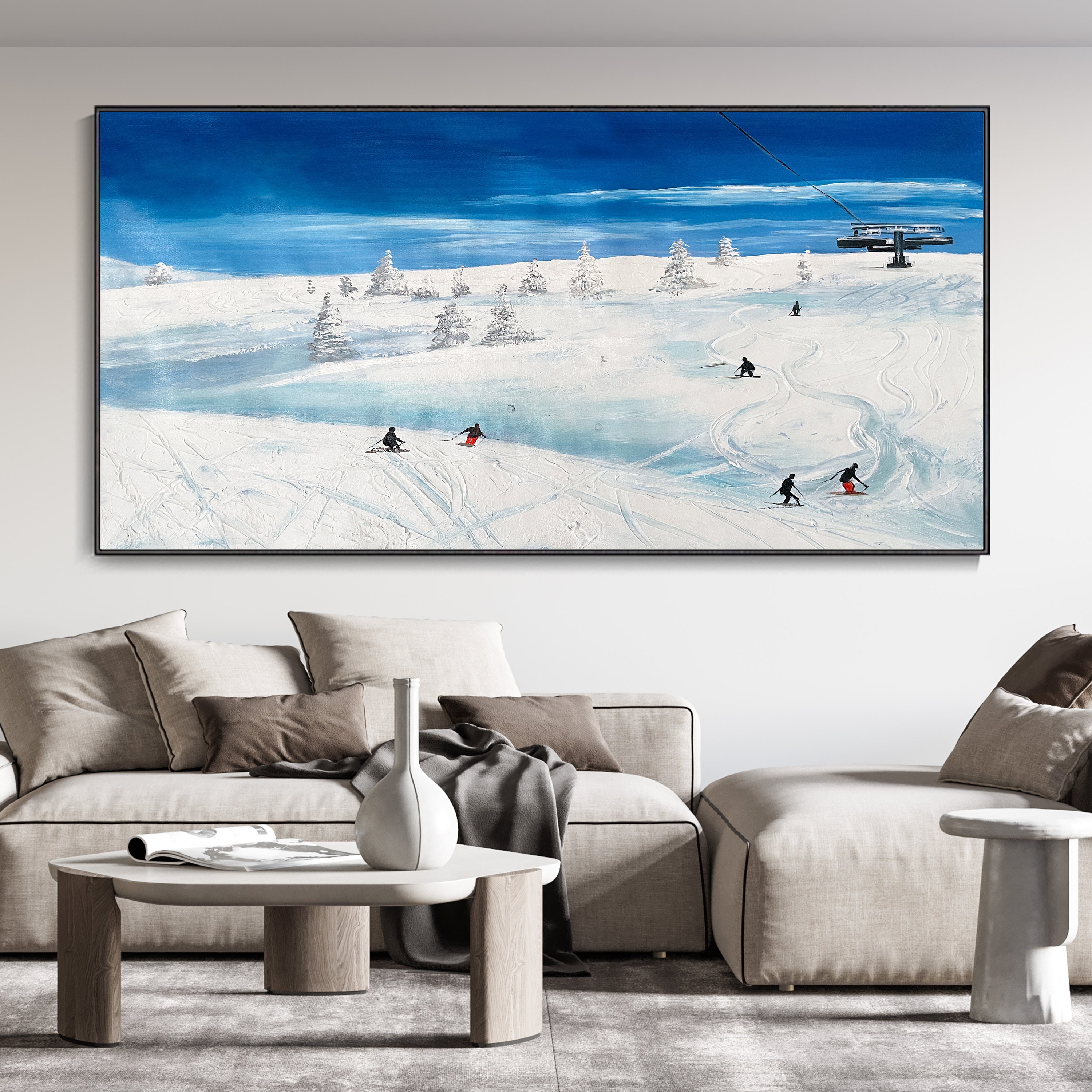Original Ski Resort Art Large Custom Blue Sky Scenery Canvas - Etsy