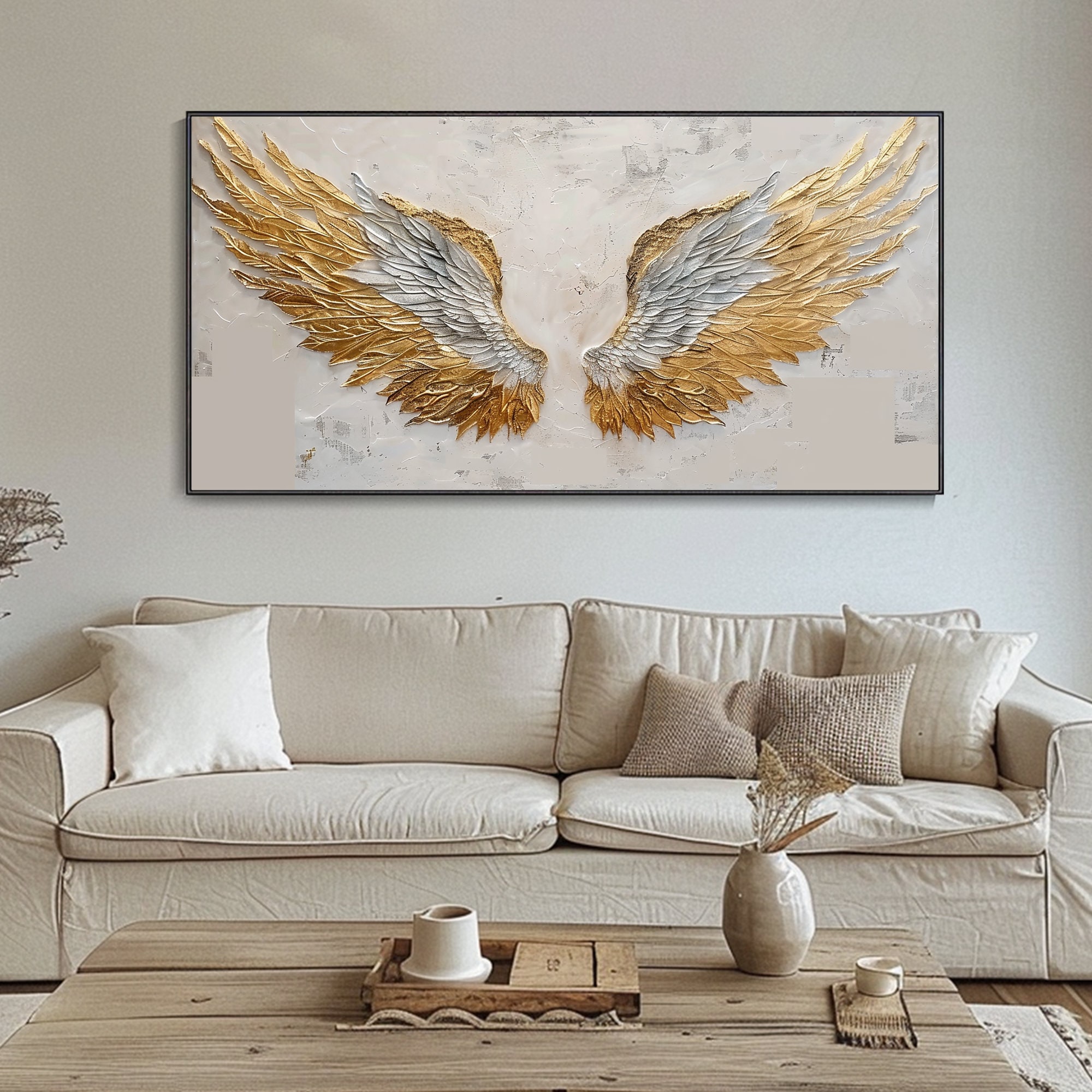 3D Abstract Wings Textured Wall Art Original Golden Wings Painting on ...
