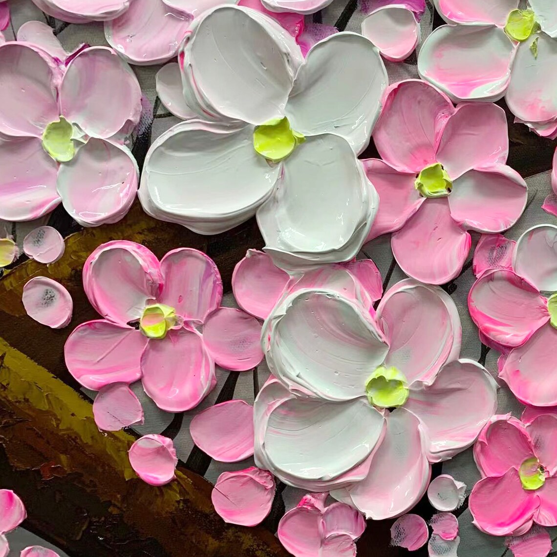 100% Hand Cherry Blossom Texture Wall Art, 3D Original Palette Knife ...