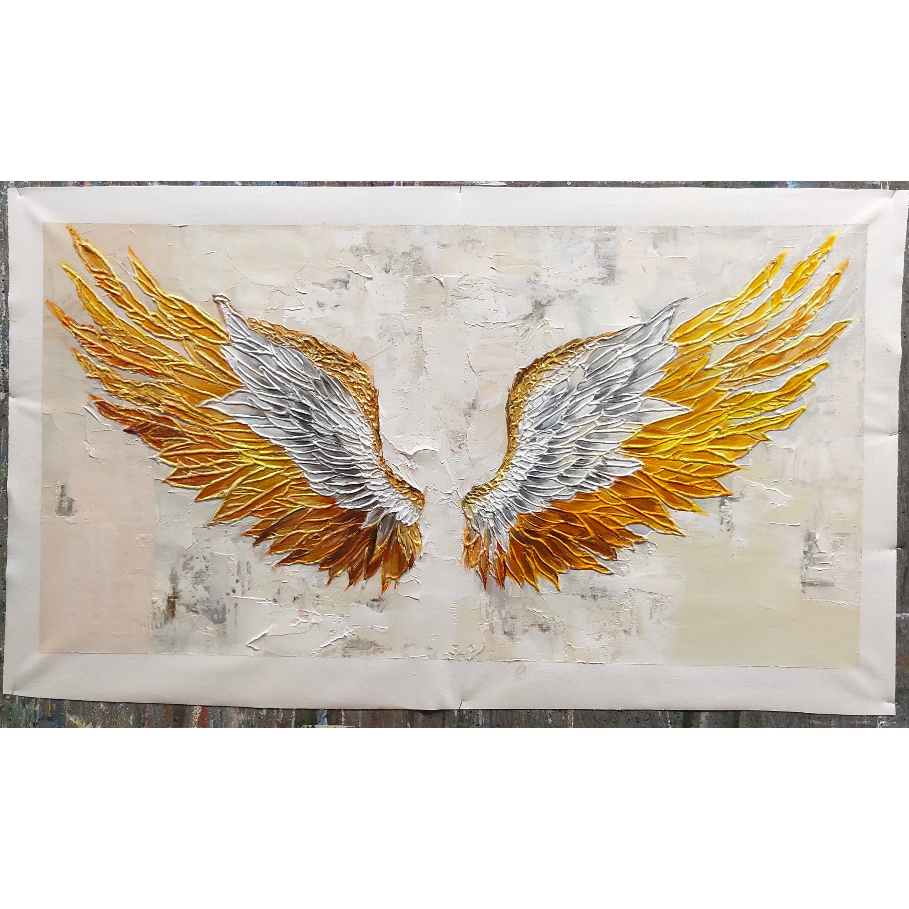 3D Abstract Wings Textured Wall Art Original Golden Wings Painting on ...
