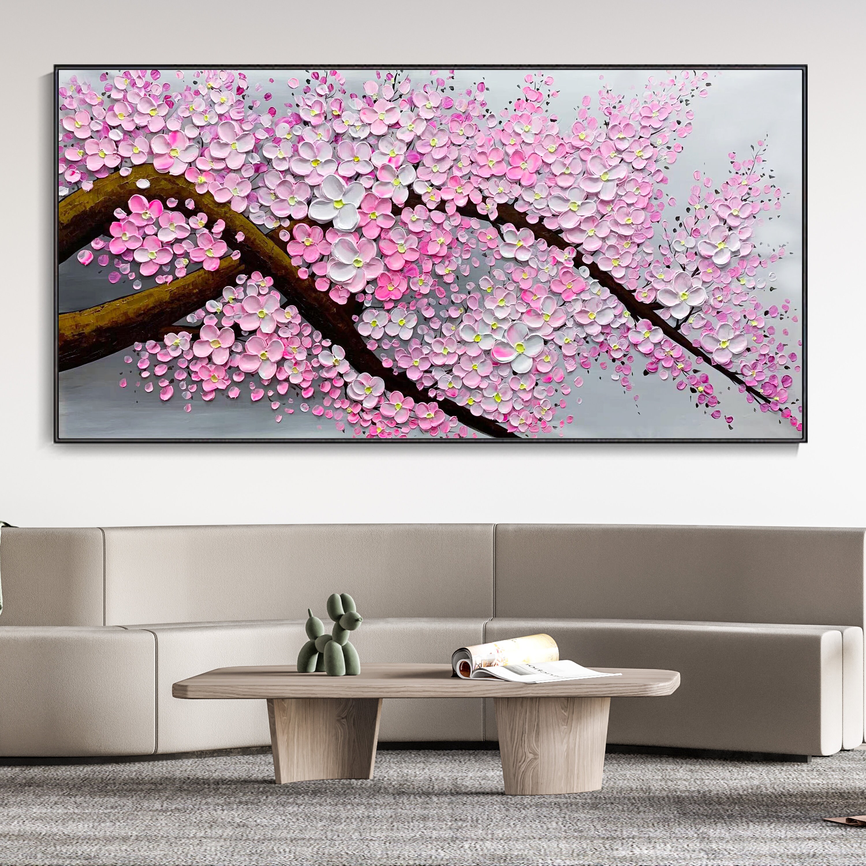 100% Hand Cherry Blossom Texture Wall Art, 3D Original Palette Knife ...