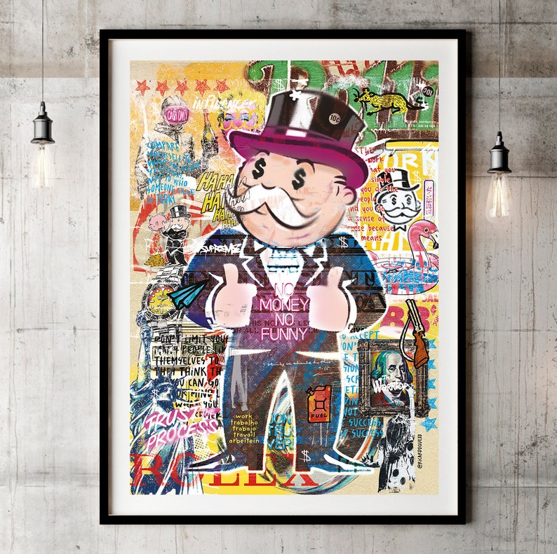 Monopoly Poster, No Money No Funny, Modern Wall Decor, Finance, Pop Art ...