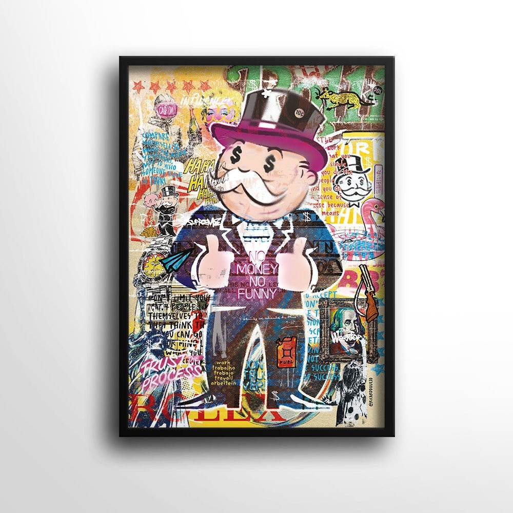 Monopoly Poster, No Money No Funny, Modern Wall Decor, Finance, Pop Art ...