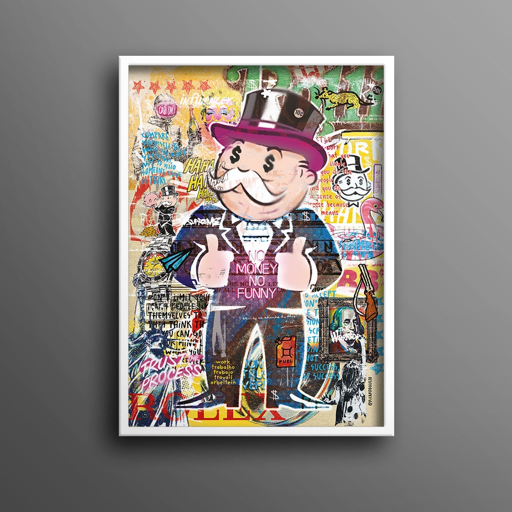 Monopoly Poster, No Money No Funny, Modern Wall Decor, Finance, Pop Art ...