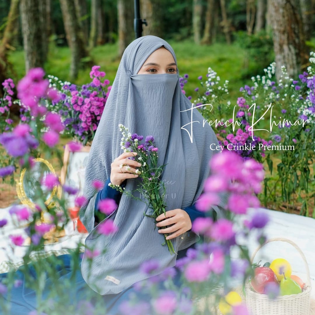 Khimar French Crinkle Khimar, Instant Rose 2 Layer Free Veil Rope ...