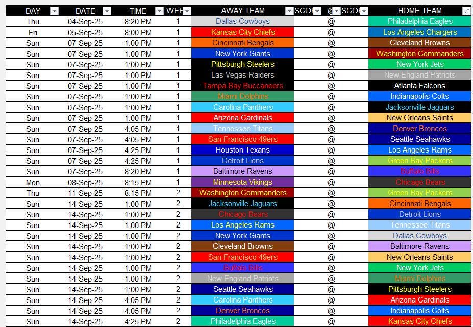 NFL Schedule 2025 - Etsy