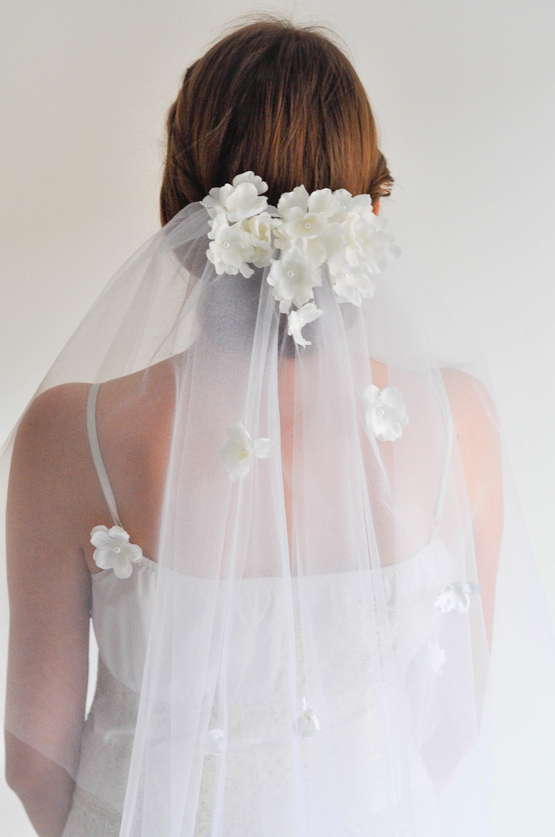 Double Bridal Veil, Flowers Wedding Veil, Ivory Wedding Veil, Veil With ...