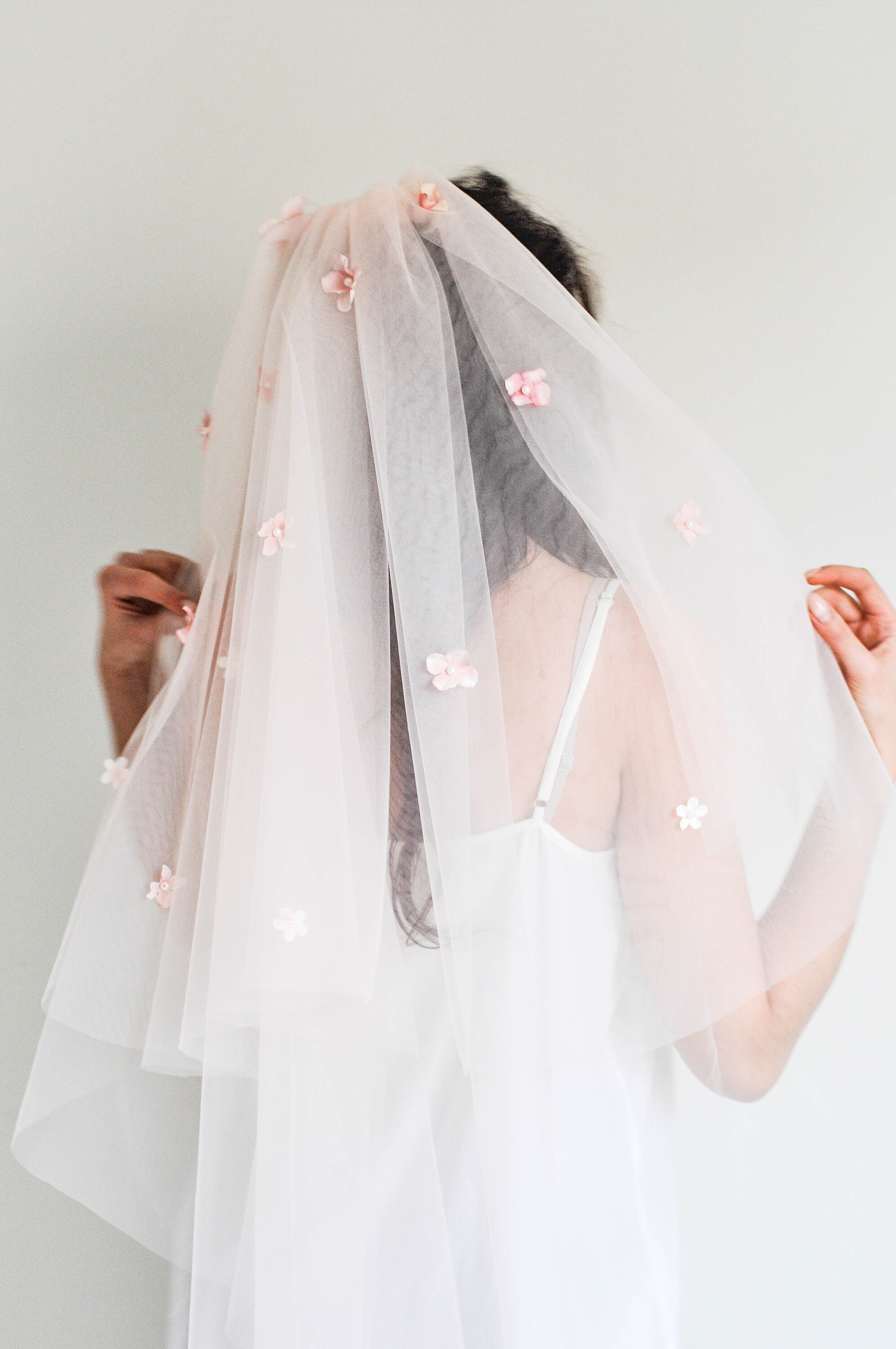 Double Short Bridal Veil Floral Wedding Veil Pink Wedding - Etsy