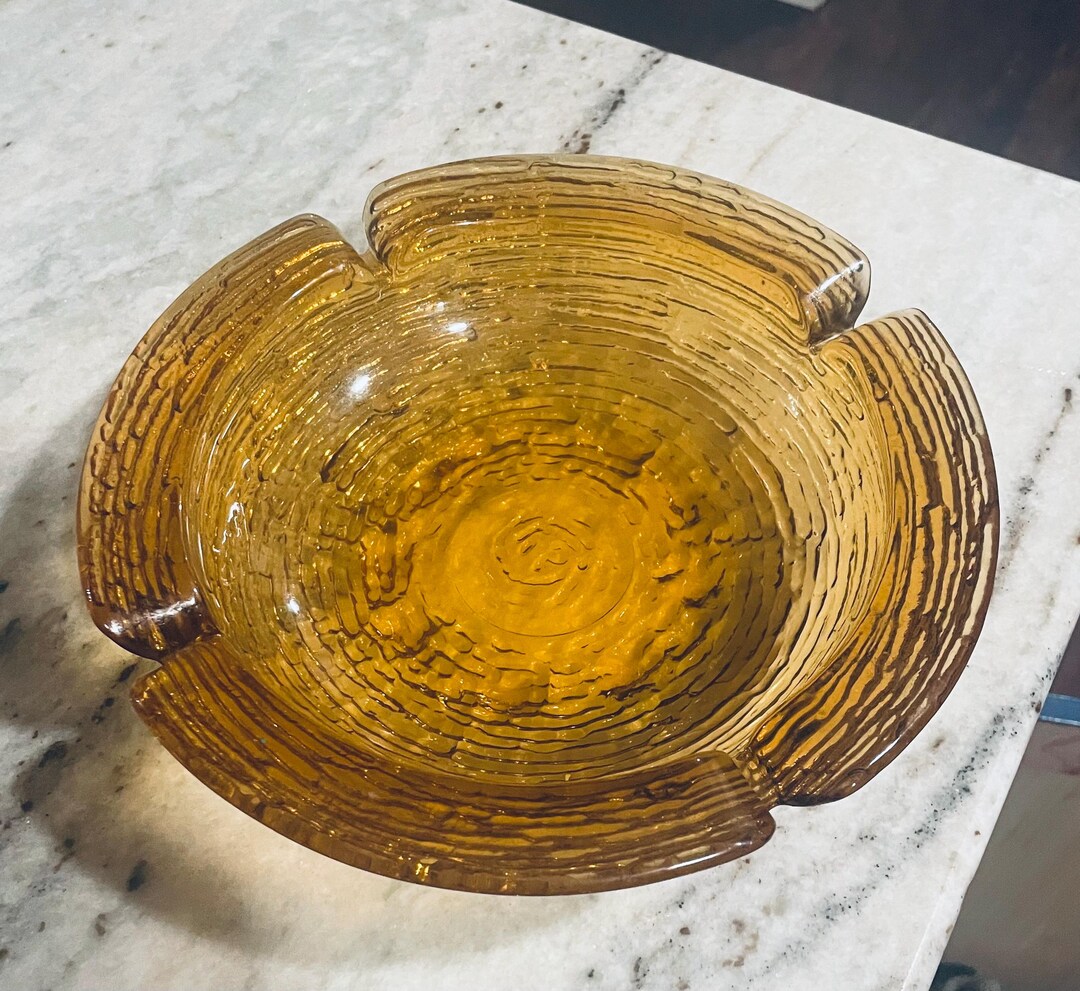 Vintage Anchor Hocking Soreno Textured Amber Glass Ashtray Vintage ...