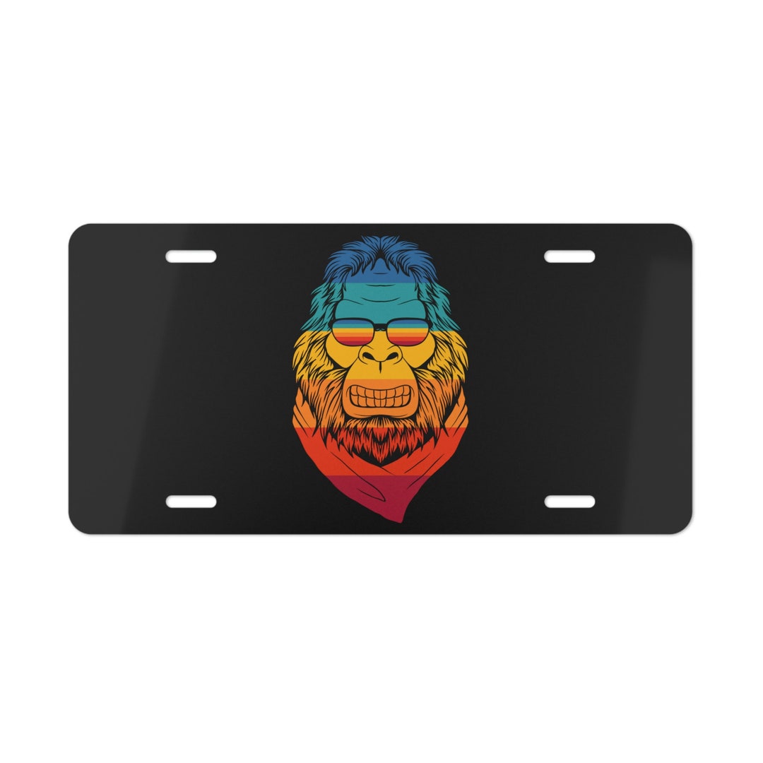 Sasquatch License Plate: Bigfoot With Sunglasses, Aluminum Vanity Plate ...