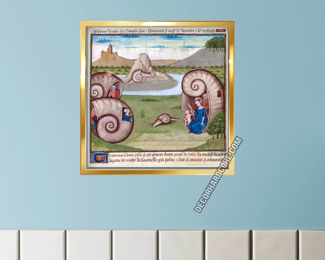 Medieval Conch City Square Poster, Slugs in Rural Landscape Scenery ...