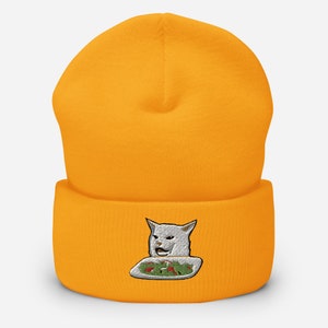 Woman Yelling at a Cat Meme Beanie, Smudge the Cat Embroidered Beanie ...
