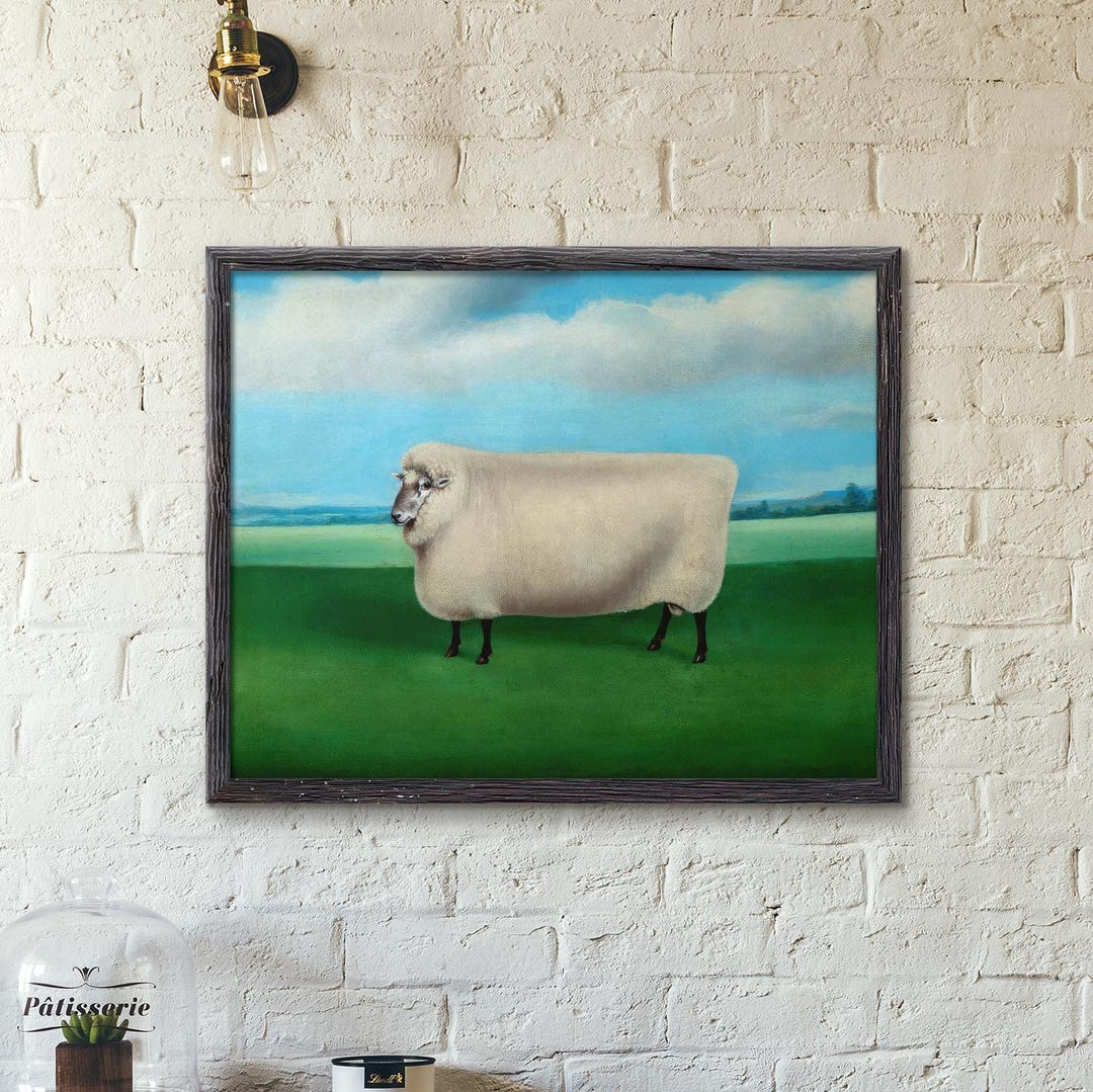 White Prize Sheep 19th Century Folk Art Print, Rural Landscape Unframed ...