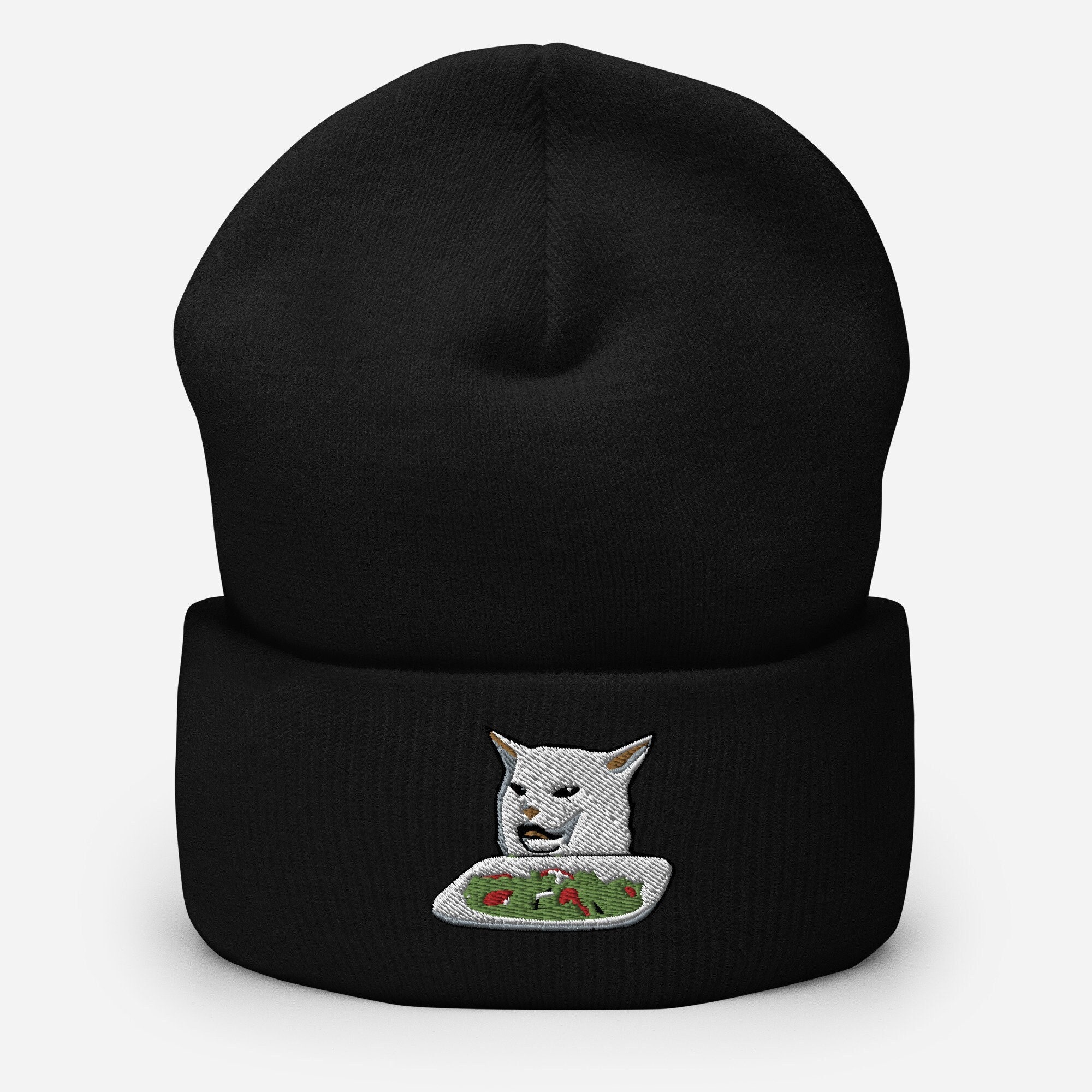 Woman Yelling at a Cat Meme Beanie, Smudge the Cat Embroidered Beanie ...