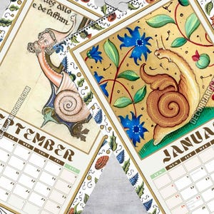 Medieval Snails 2026 Calendar Funny Manuscript Marginalia Wall Planner ...