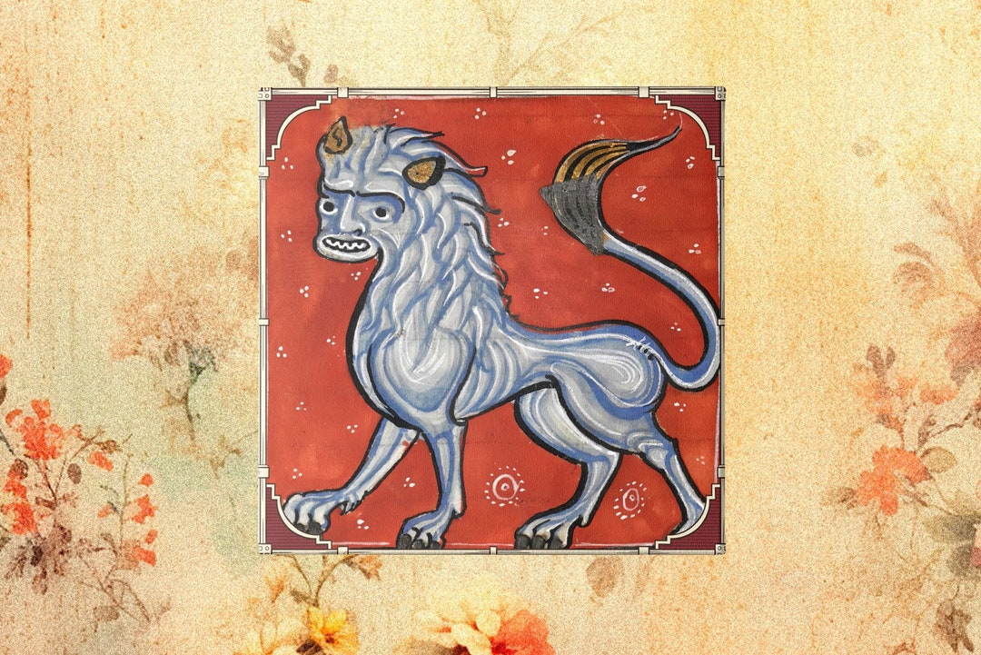 Ugly Medieval Lion Weird Wall Art, Unframed Bizarre Room Decor ...