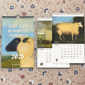 2025 Prize Winning Sheep in Primitive Painting Wall Calendar With Hook ...