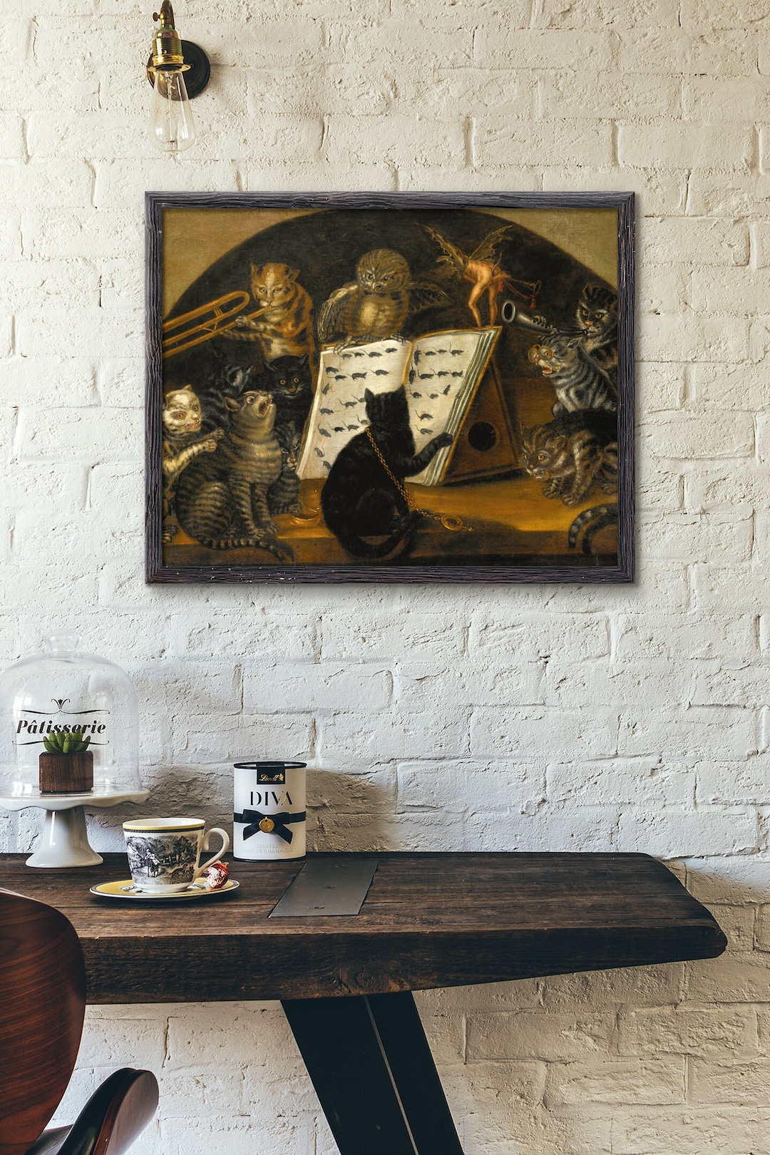 Cats Instructed in the Art of Mouse Catching by an Owl, Painting by an ...