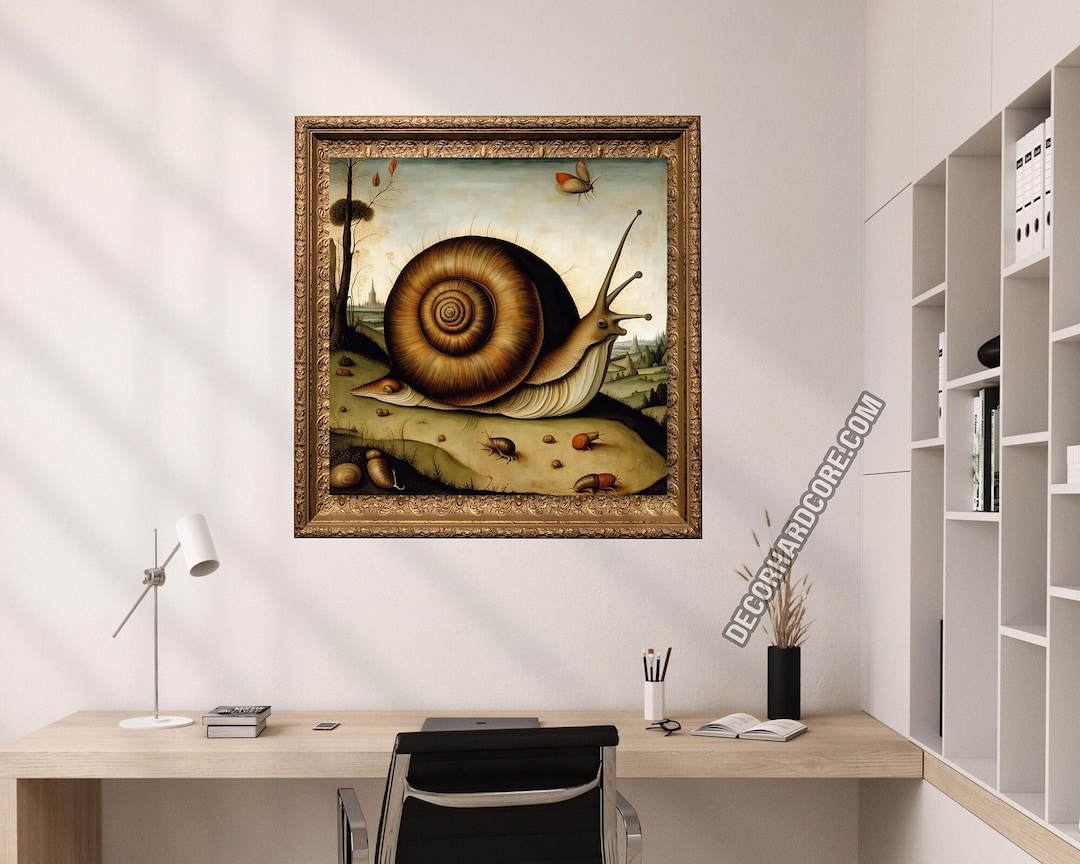 Medieval Snail in Rural Landscape Poster, Slug With Insects and ...