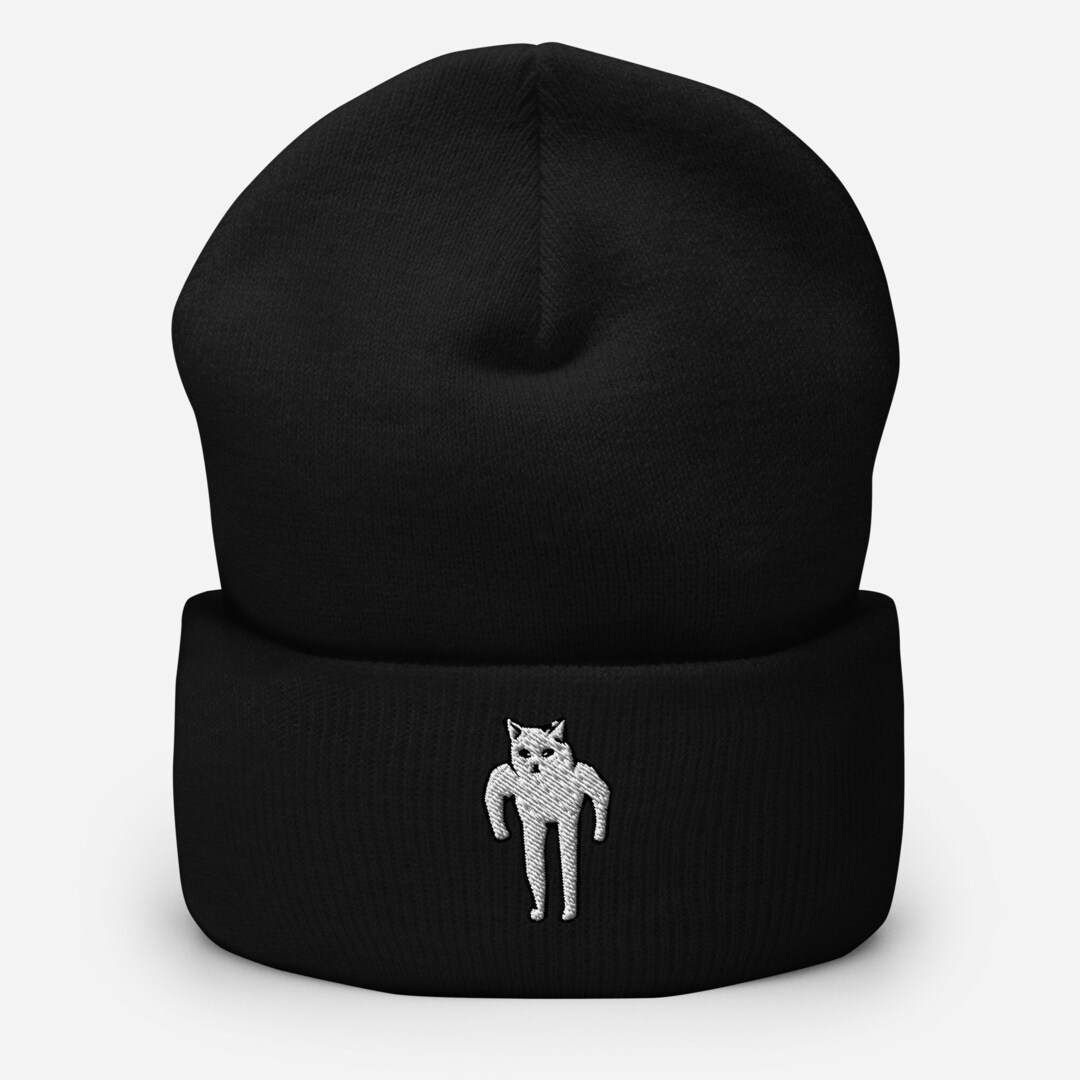 Buffed Cat Meme Beanie, Cursed Cat Embroidered Beanie Hat, Gym Cat With ...