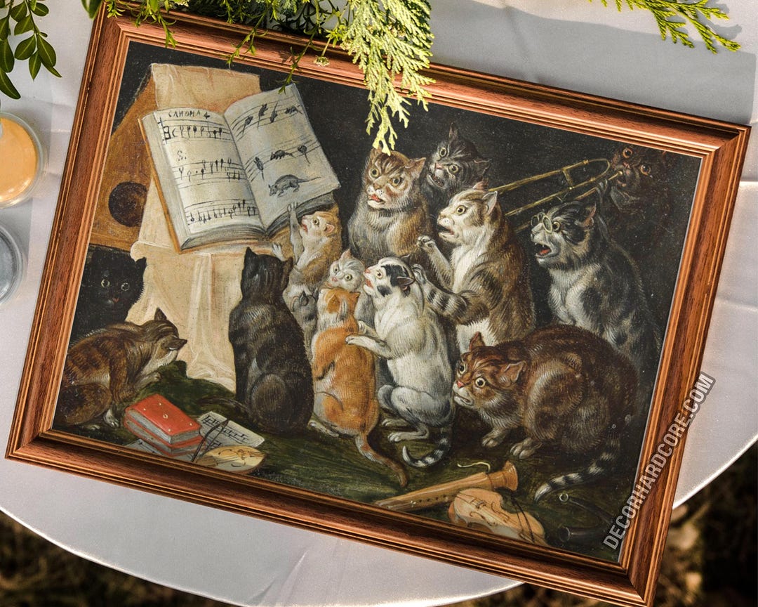 Cats Playing Musical Poster, Cat Concert 17 C Flemish School Painting ...