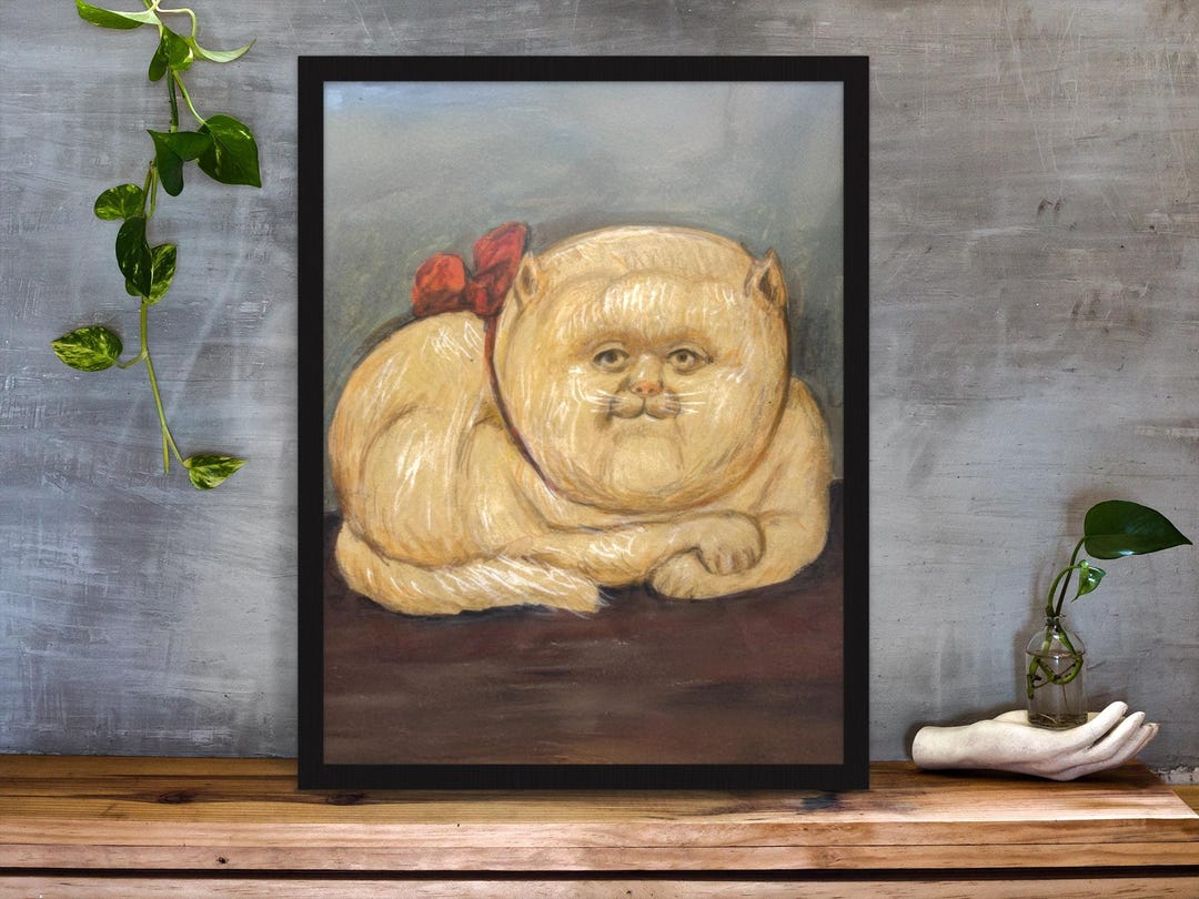 Chonky Ugly Cat Portrait, Boterism Round Human Looking Cat Drawing ...
