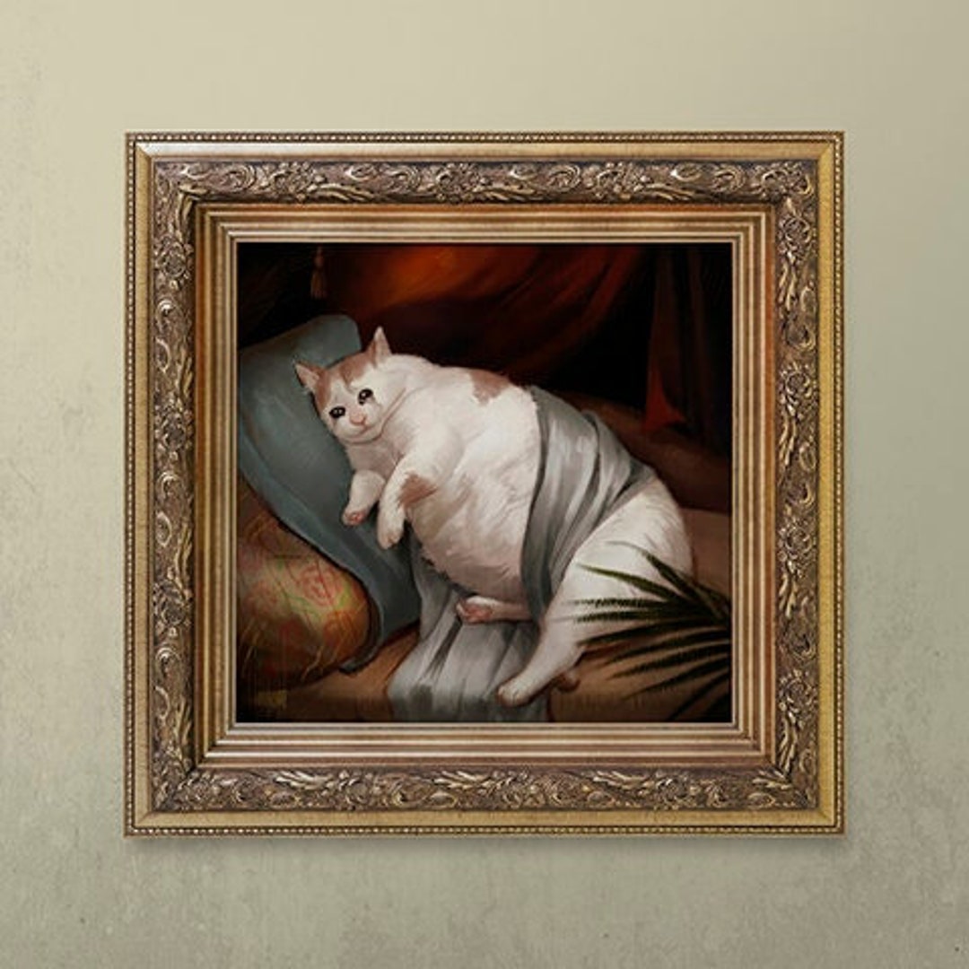 Fat Cat Crying Poster, Funny Chonk Painting Meme Wall Art, Ugly ...