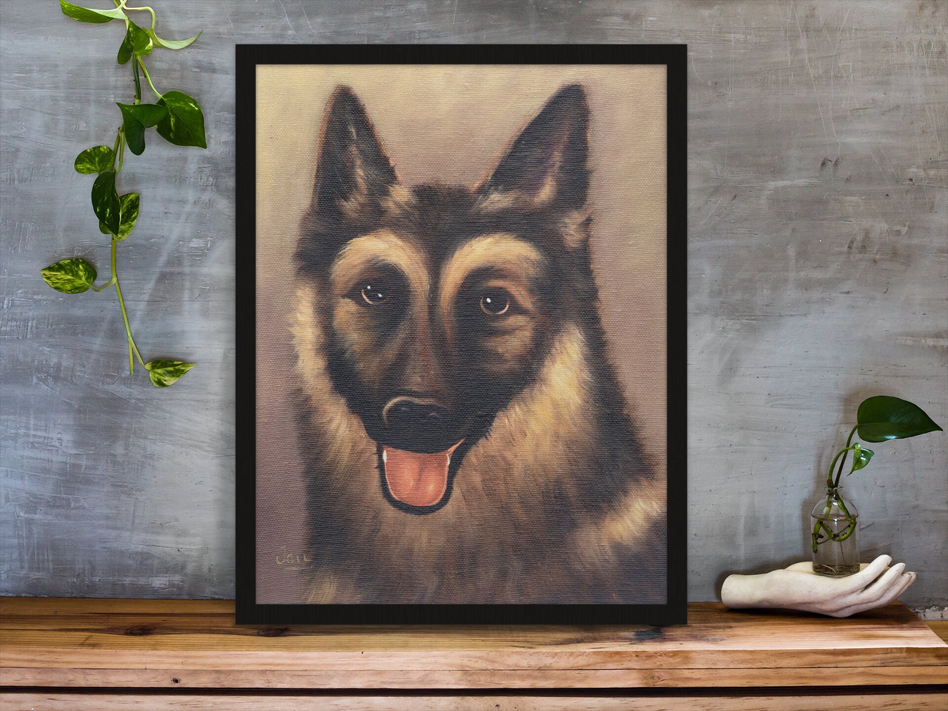 Smiling German Shepherd Poster, Strange Dog Portrait Painting ...