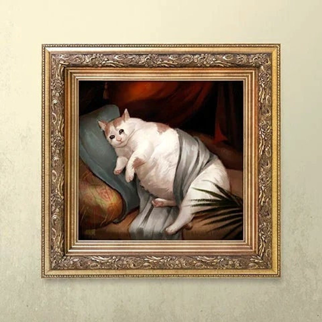 Fat Cat Crying Poster, Funny Chonk Painting Meme Wall Art, Ugly ...