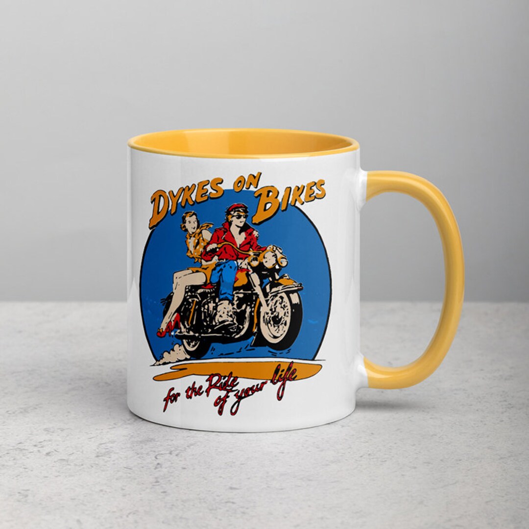 Dykes on Bikes Mug With Color Inside, Lesbian Pulp 50's Retro Coffe Cup ...