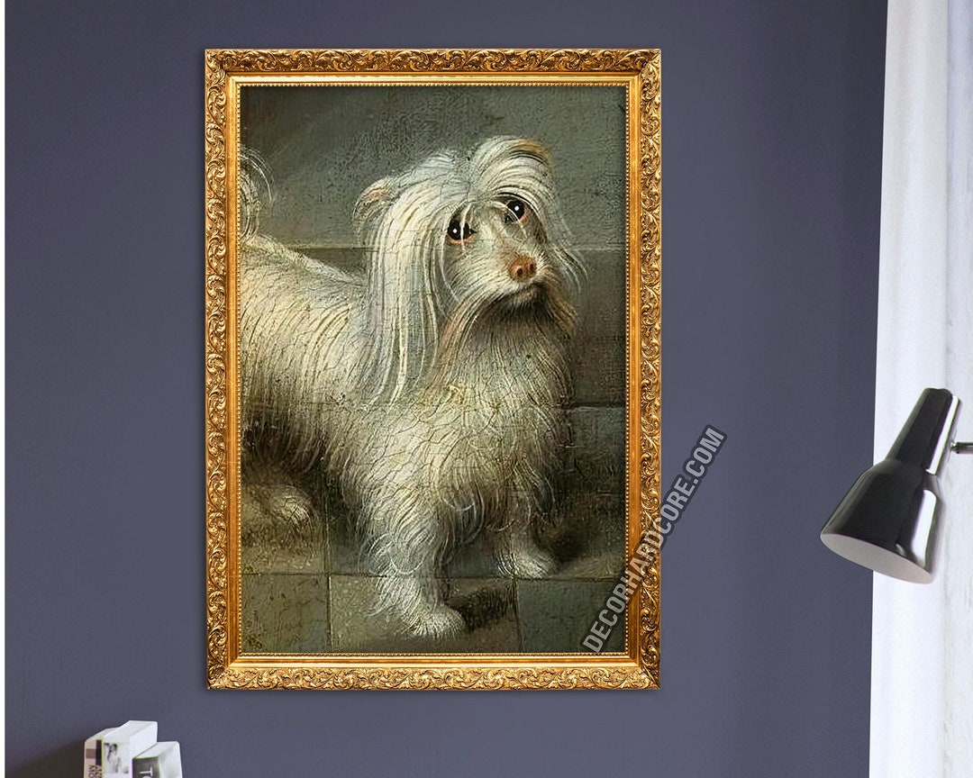 White Medieval Dog Poster, Weird Strange Animal Portrait Painting, Dark ...