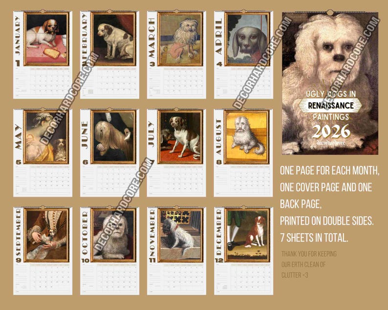 Ugly Dogs in Renaissance Paintings 2026 Monthly Calendar, Cursed Dog ...